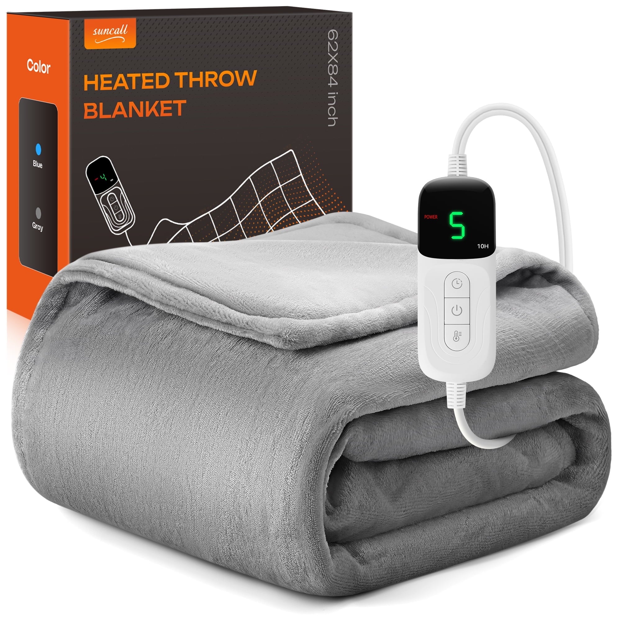 Electric Heated Throw Blanket 62"x84" – 5 Heat Levels, 2-10H Auto-Off ...