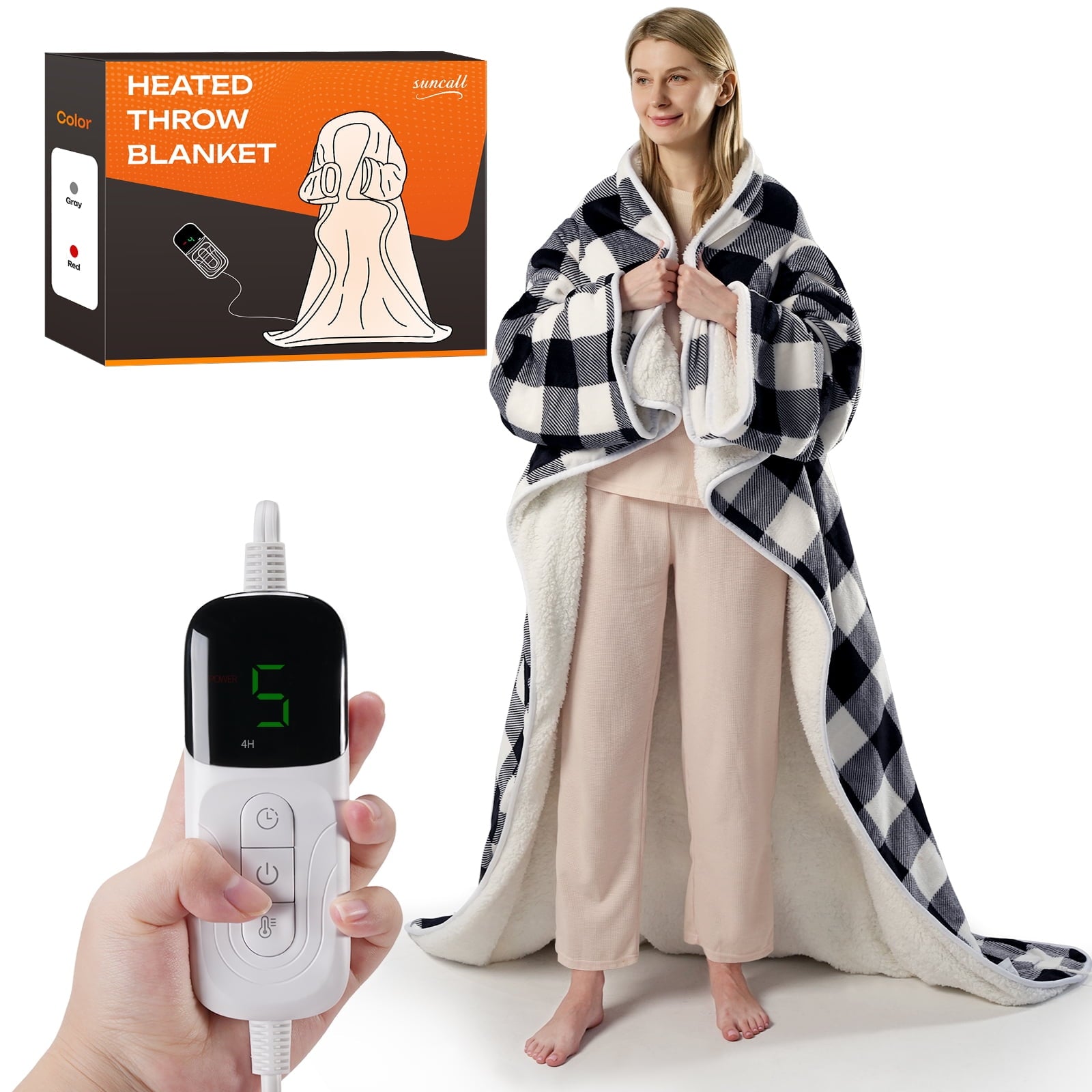 Suncall Electric Snuggle Throw Blankets with Sleeves, Wearable Heated